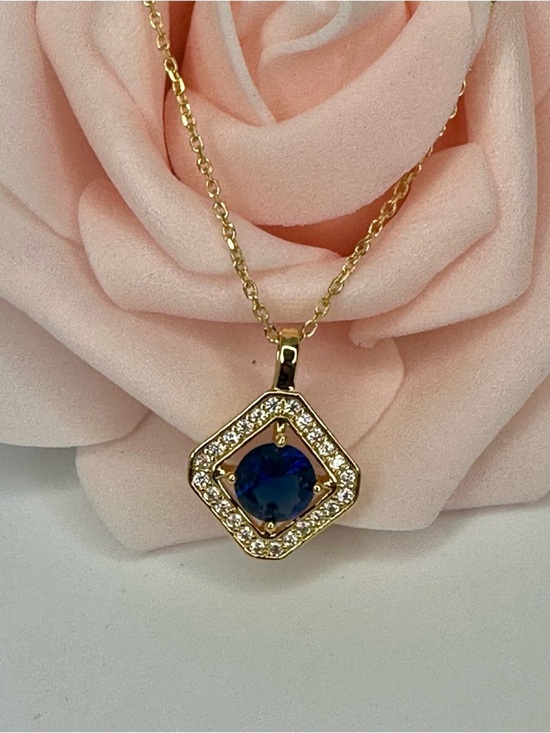 Jewelry | Blue Cubic Zirconia Pendant Necklace Gold Over 925 Sterling ...